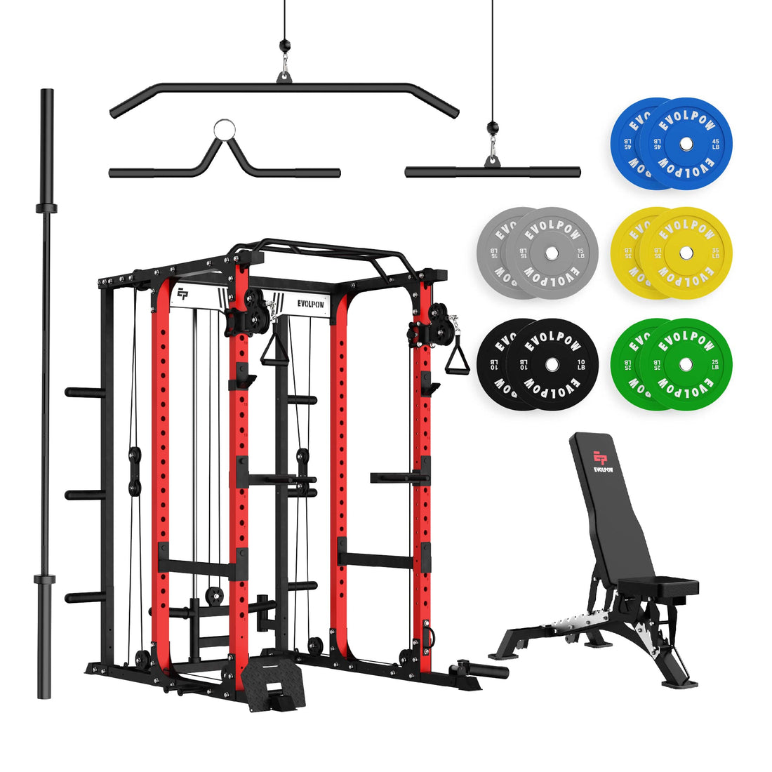 EVOLPOW P3A Tank Upgraded All-in-One Power Rack Home Gym Package ...